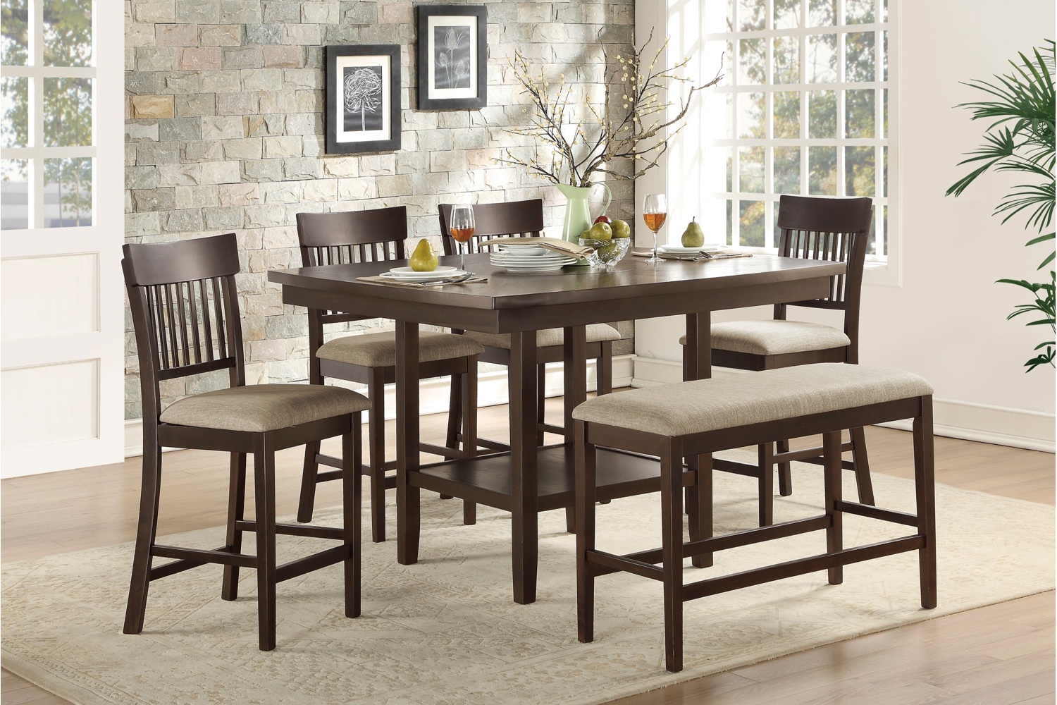 Balin Counter Height 6 Piece Dining Set With Bench - Georgia Furniture Mart