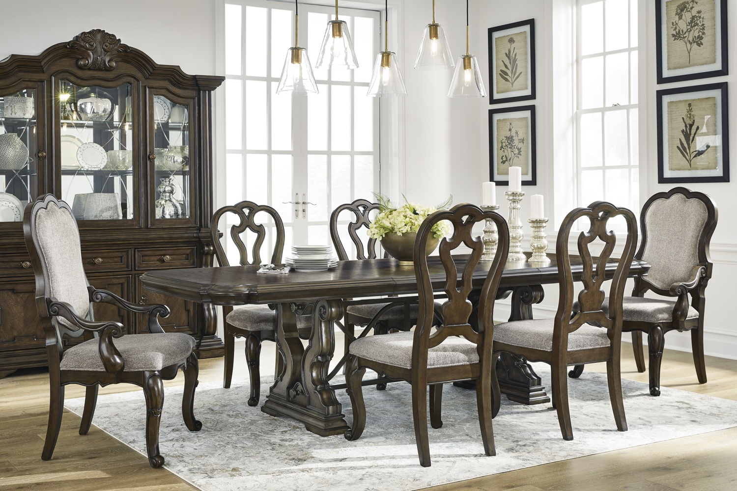 Maylee Brown 7 Piece Dining Set With Arm Chairs - Georgia Furniture Mart