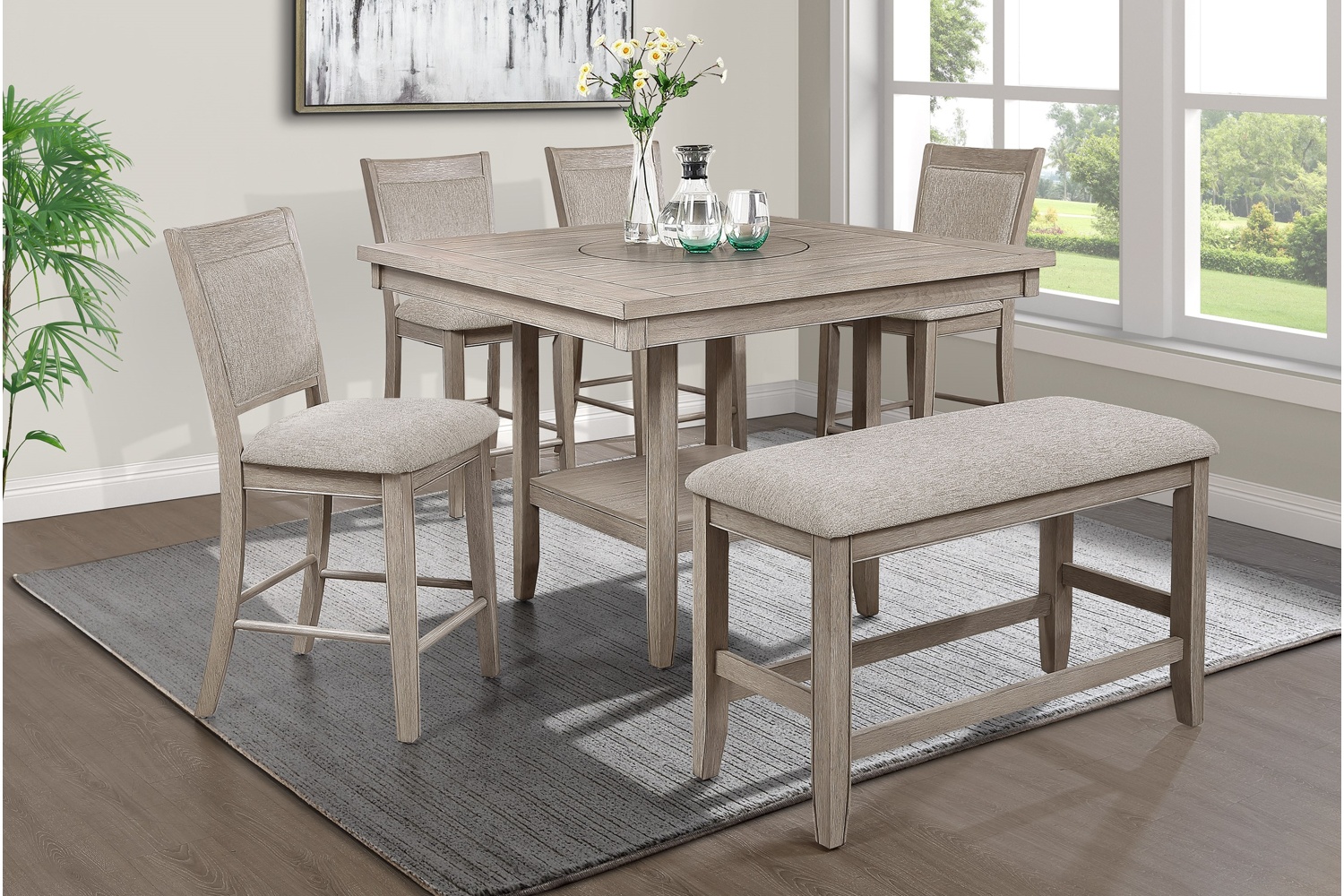 Fulton White Oak Counter Height 5 Piece Dining Set With Bench - Georgia ...