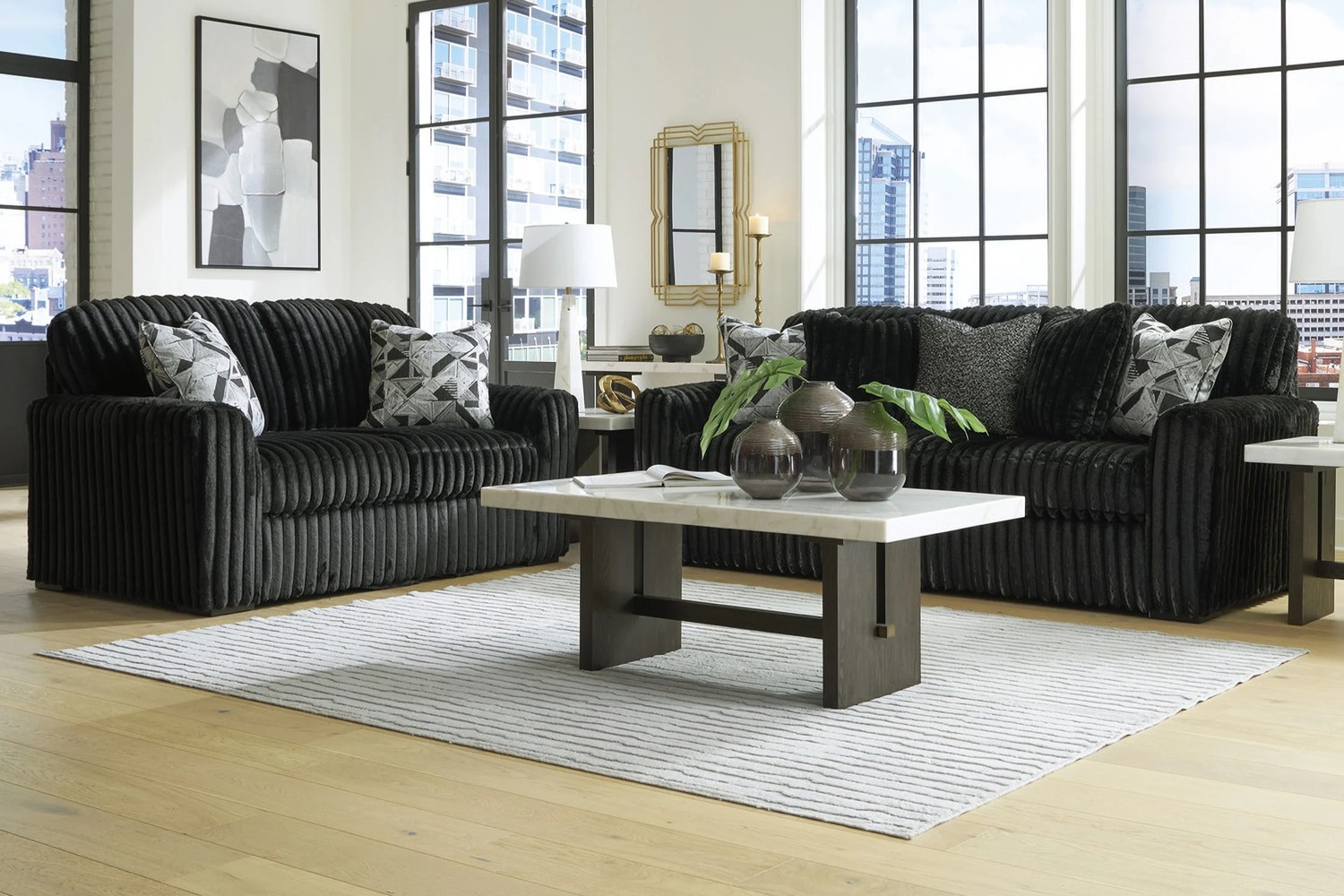Midnight-Madness Onyx 2 Piece Sofa & Loveseat Set - Georgia Furniture Mart