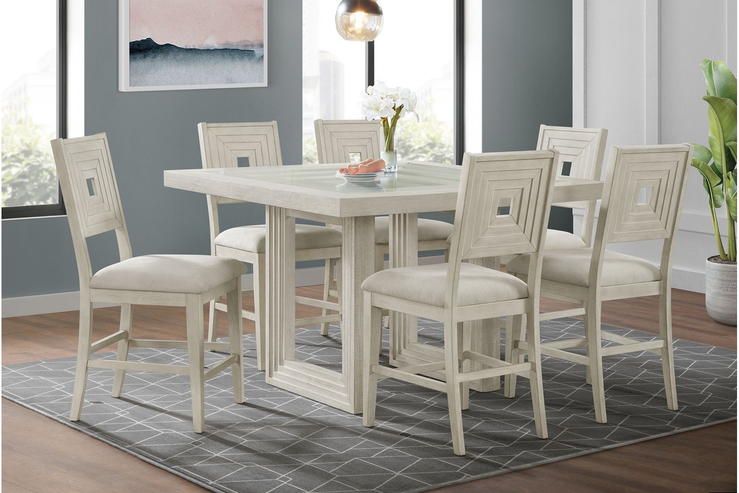 Avalanche Antique White Counter Height 7 Piece Dining Set - Georgia Furniture Mart