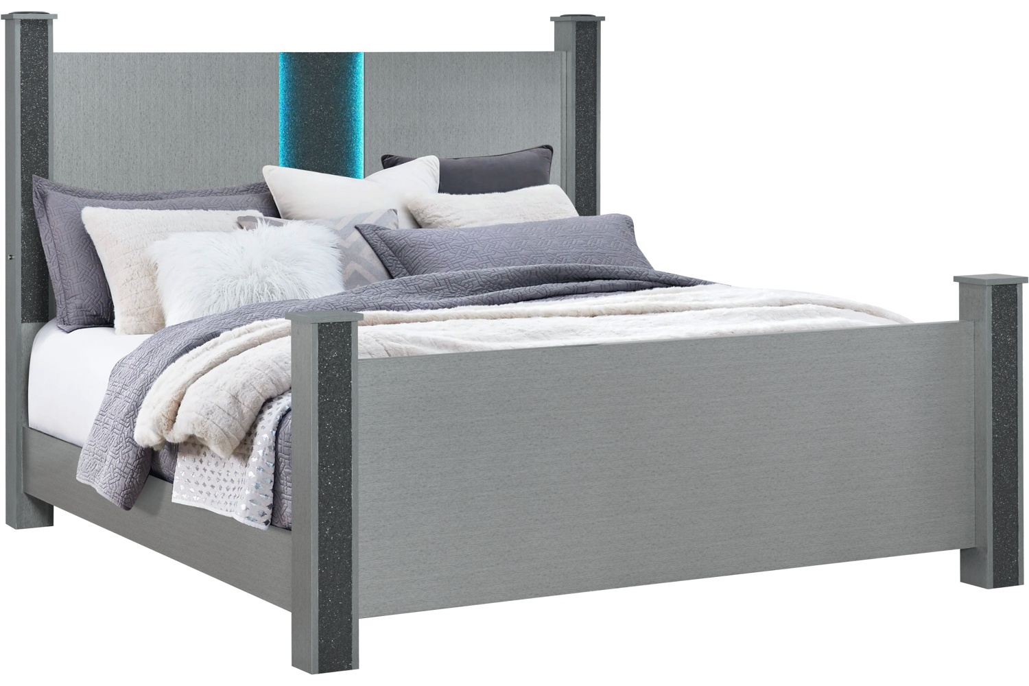 Logan Silver King Bed With LED And Speakers - Georgia Furniture Mart