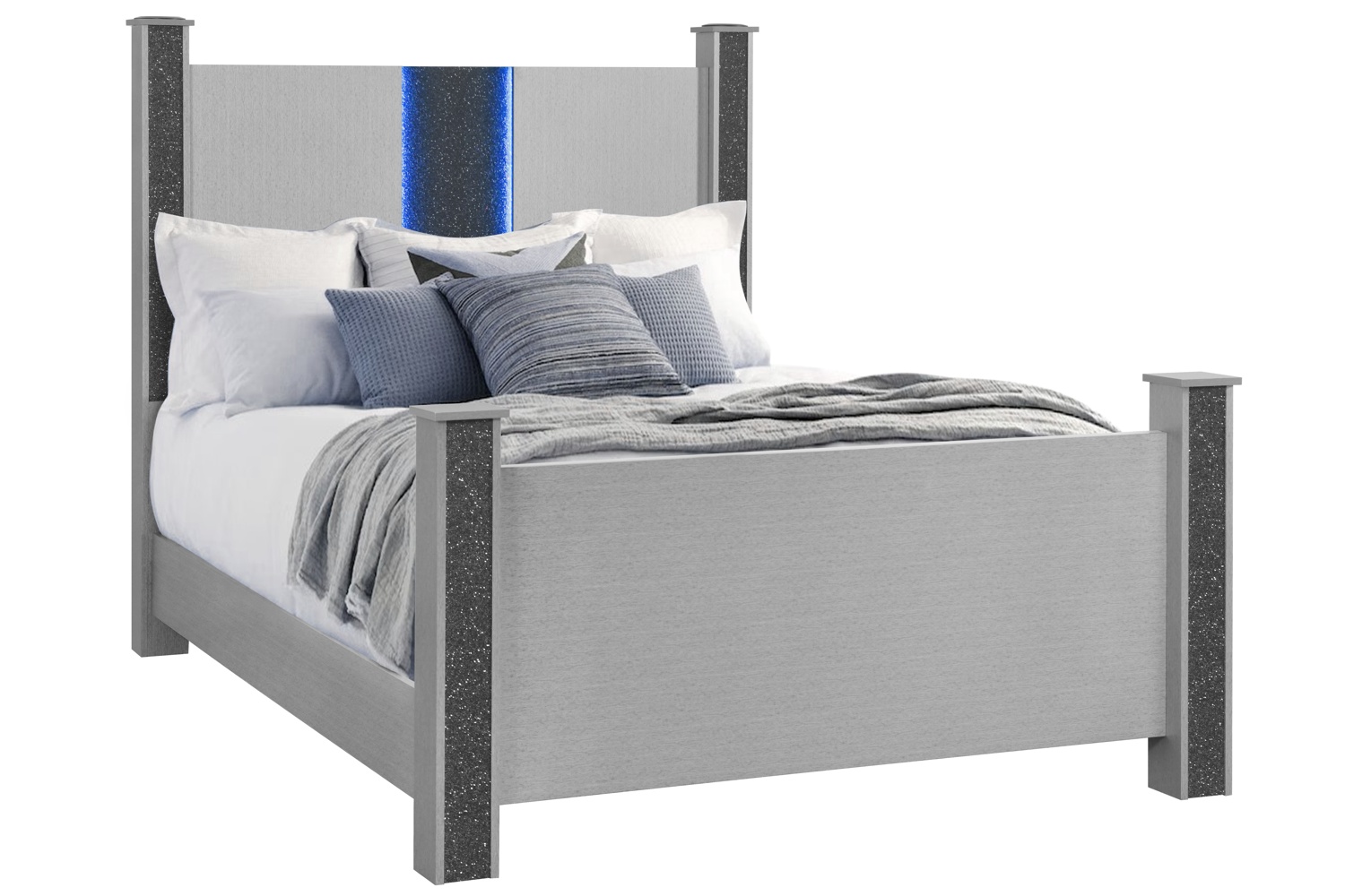 Logan Silver Queen Bed With LED And Speakers - Georgia Furniture Mart